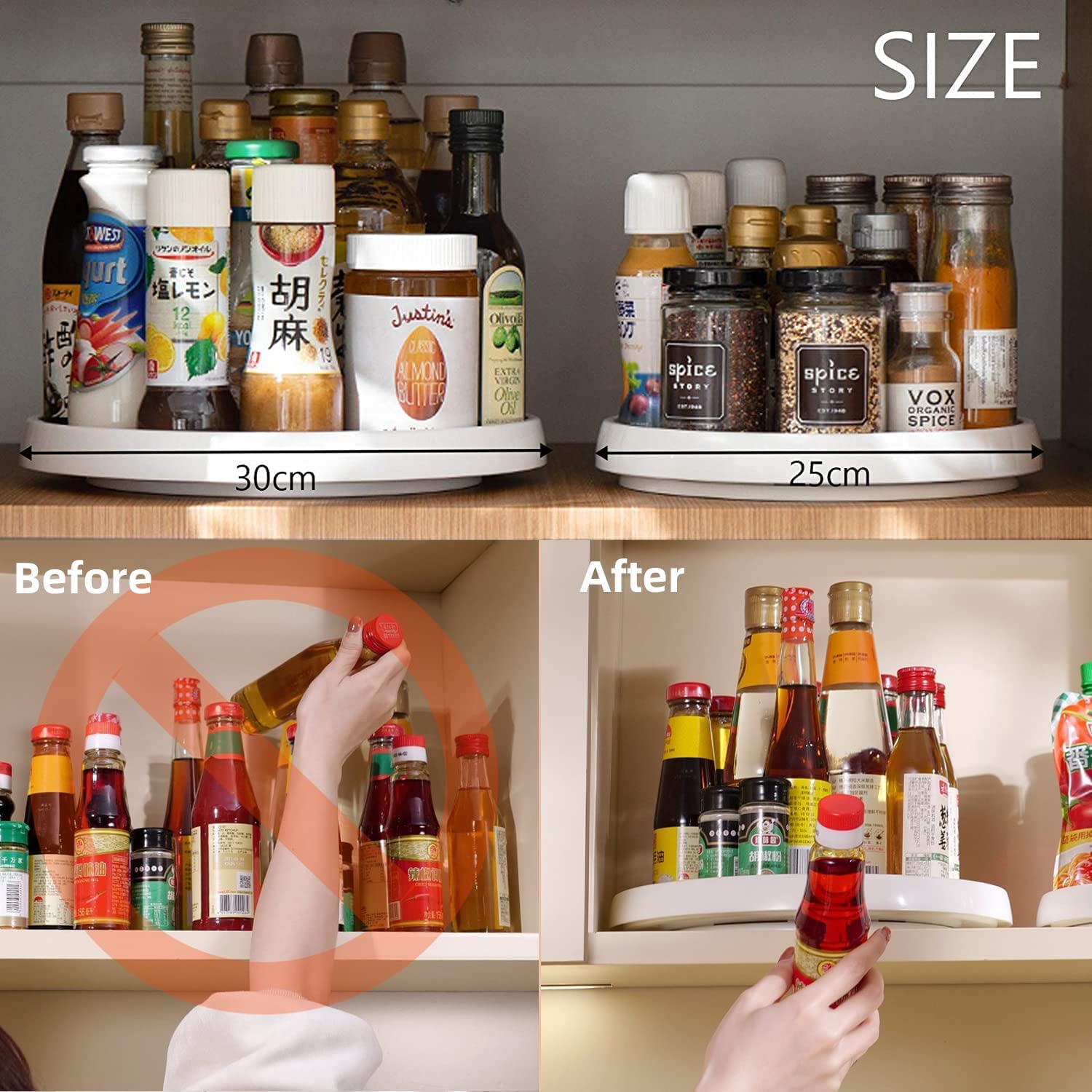 Rarapop 4 Pack Non Skid Lazy Susan Turntable Display Stand, 12-Inch Rotating Spice Rack Spinning Organizer for Cabinet, Pantry, Refrigerator, Countertop