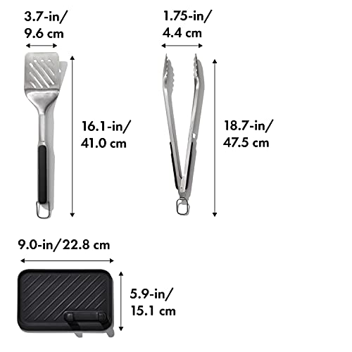 OXO Good Grips Grilling Tools, 3pc Set-Tongs, Turner Rest, Black