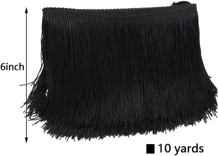 10 Yards Sewing Fringe Trim, BetterJonny 6inch Tassel Fringe Trim for Sewing Long Chainette Fringe Tassel Trim DIY Crafts and More Other Sewing Projects for Wedding, Party Decorations (Black)