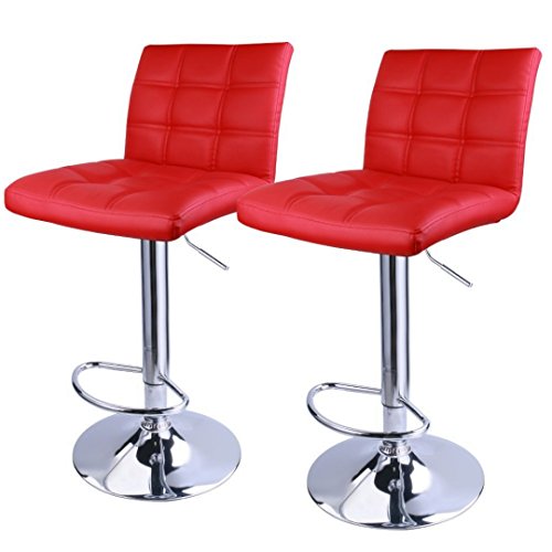 koonlert14 Contemporary Bar Stools Hight Adjustable Seat Hydraulic 360 Degree Swivel Sturdy Steel Frame Quadrate cushion Seat Dining Chair Bar Pub Stool Home Office Furniture - Set of 4 Red #1935rd