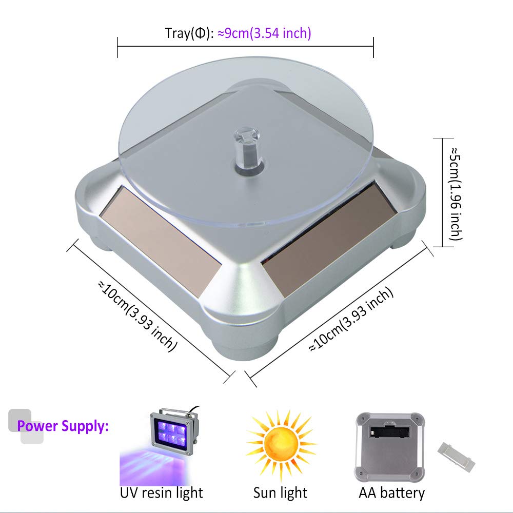 Solar Turntable 360° Rotating Stand, Double Used Rotating Display for UV Resin Curing Light LCD/SLA/DLP 3D Printer Solar Power Jewelry Spinner Watch Hobby Collection Shelf