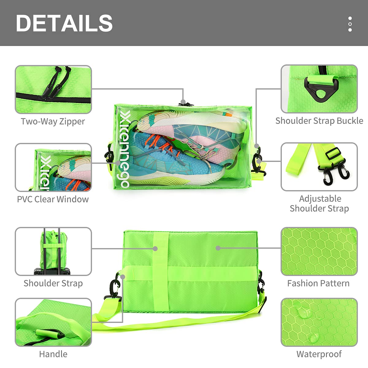 Xicennego Portable Basketball Shoe Bag with zipper - Sneaker Storage Bag - Shoe Box Bags - Foldable Waterproof Shoe Puches Organizer(Fluorescent green)