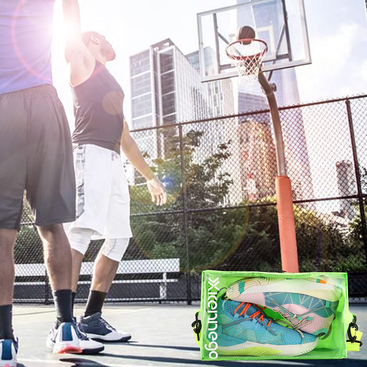 Xicennego Portable Basketball Shoe Bag with zipper - Sneaker Storage Bag - Shoe Box Bags - Foldable Waterproof Shoe Puches Organizer(Fluorescent green)