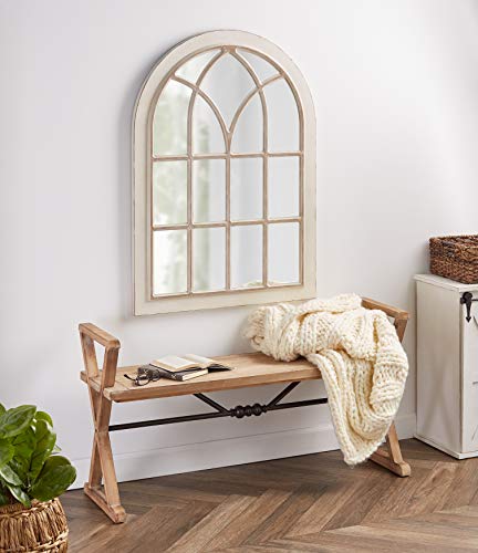 Kate and Laurel NIkoletta Large Classic Wood Windowpane Arch Mirror, 31x44, Distressed Coastal White
