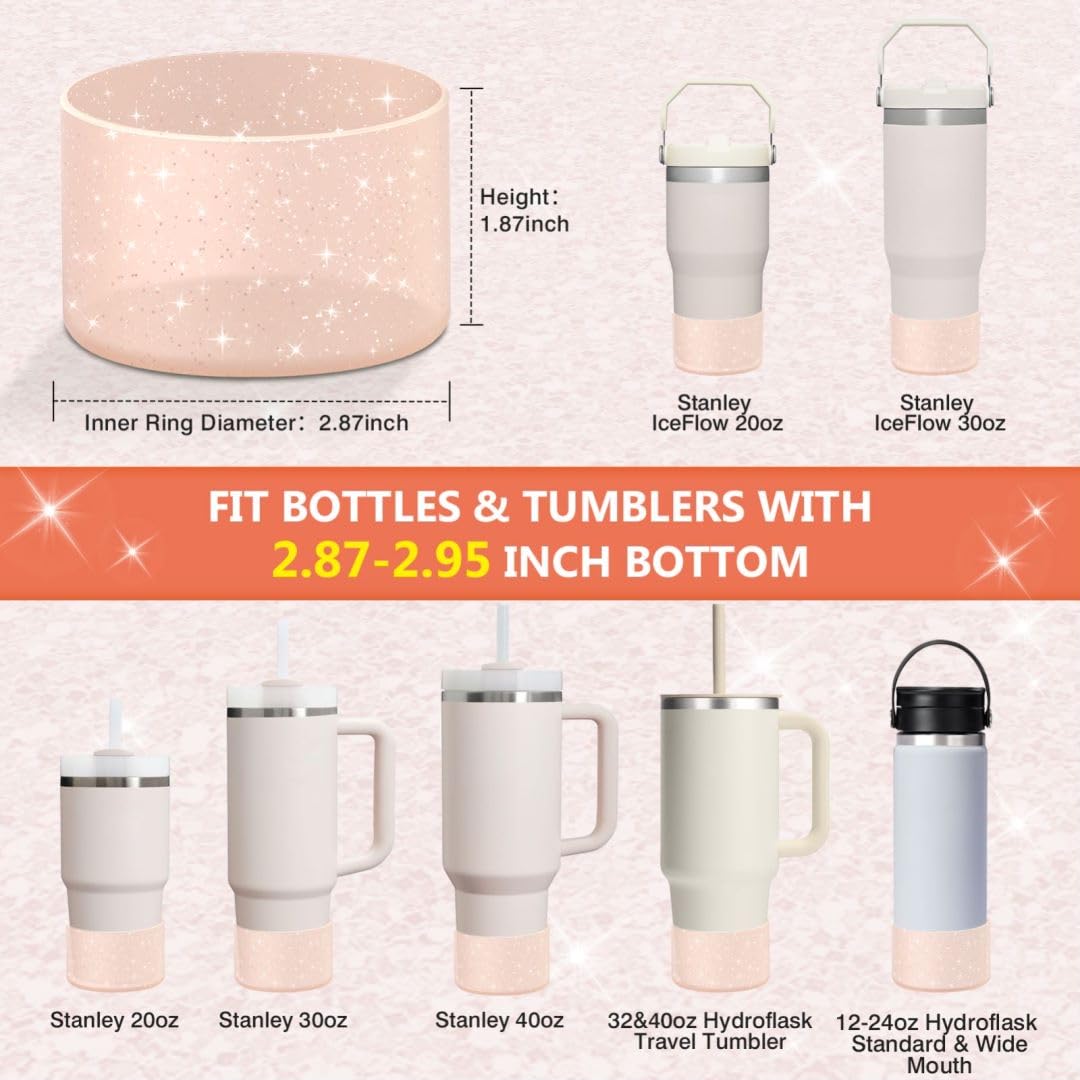 WUQID Protective Bling Silicone Boot Sleeve, Compatible with Stanley Tumbler 20-40oz & Hydro Flask Bottle 12oz-24oz, Glitter Reduces Dents Sleeve Cover for More Bottles/Tumblers Bottom of 2.83-2.95in