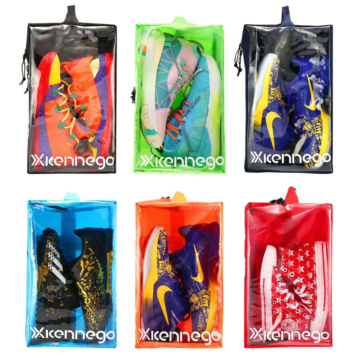 Xicennego Portable Basketball Shoe Bag with zipper - Sneaker Storage Bag - Shoe Box Bags - Foldable Waterproof Shoe Puches Organizer(Fluorescent green)