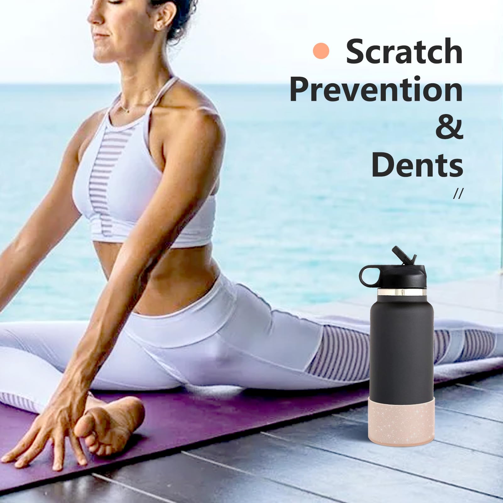 WUQID Protective Bling Silicone Boot Sleeve, Compatible with Stanley Tumbler 20-40oz & Hydro Flask Bottle 12oz-24oz, Glitter Reduces Dents Sleeve Cover for More Bottles/Tumblers Bottom of 2.83-2.95in