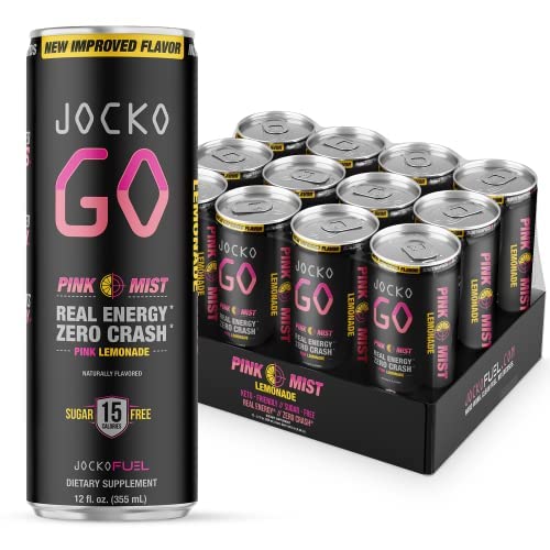 Jocko GO Energy Drinks Sugar Free - KETO, Vitamin B12, Vitamin B6, Nootropic - Sugar Free Energy Drinks w/ Monk Fruit (Pink Lemonade Pink Mist) 12pk