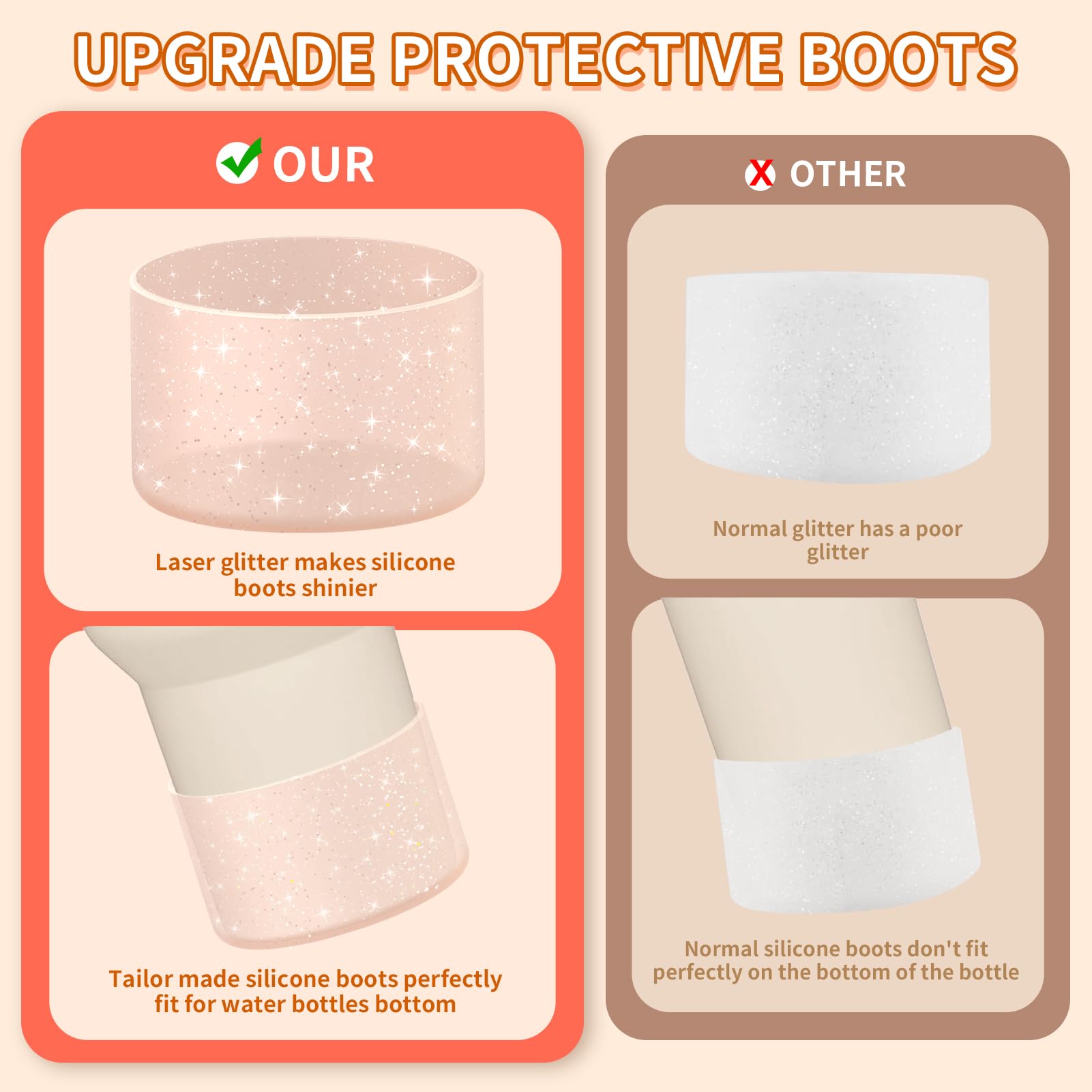 WUQID Protective Bling Silicone Boot Sleeve, Compatible with Stanley Tumbler 20-40oz & Hydro Flask Bottle 12oz-24oz, Glitter Reduces Dents Sleeve Cover for More Bottles/Tumblers Bottom of 2.83-2.95in