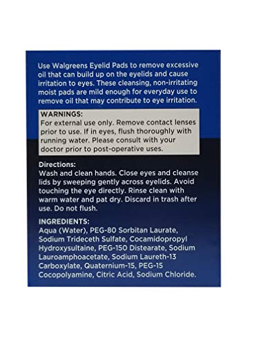 Walgreens Eyelid Pads Non-Irritating Cleansing Moist Pads 30 Individually Wrapped Pads