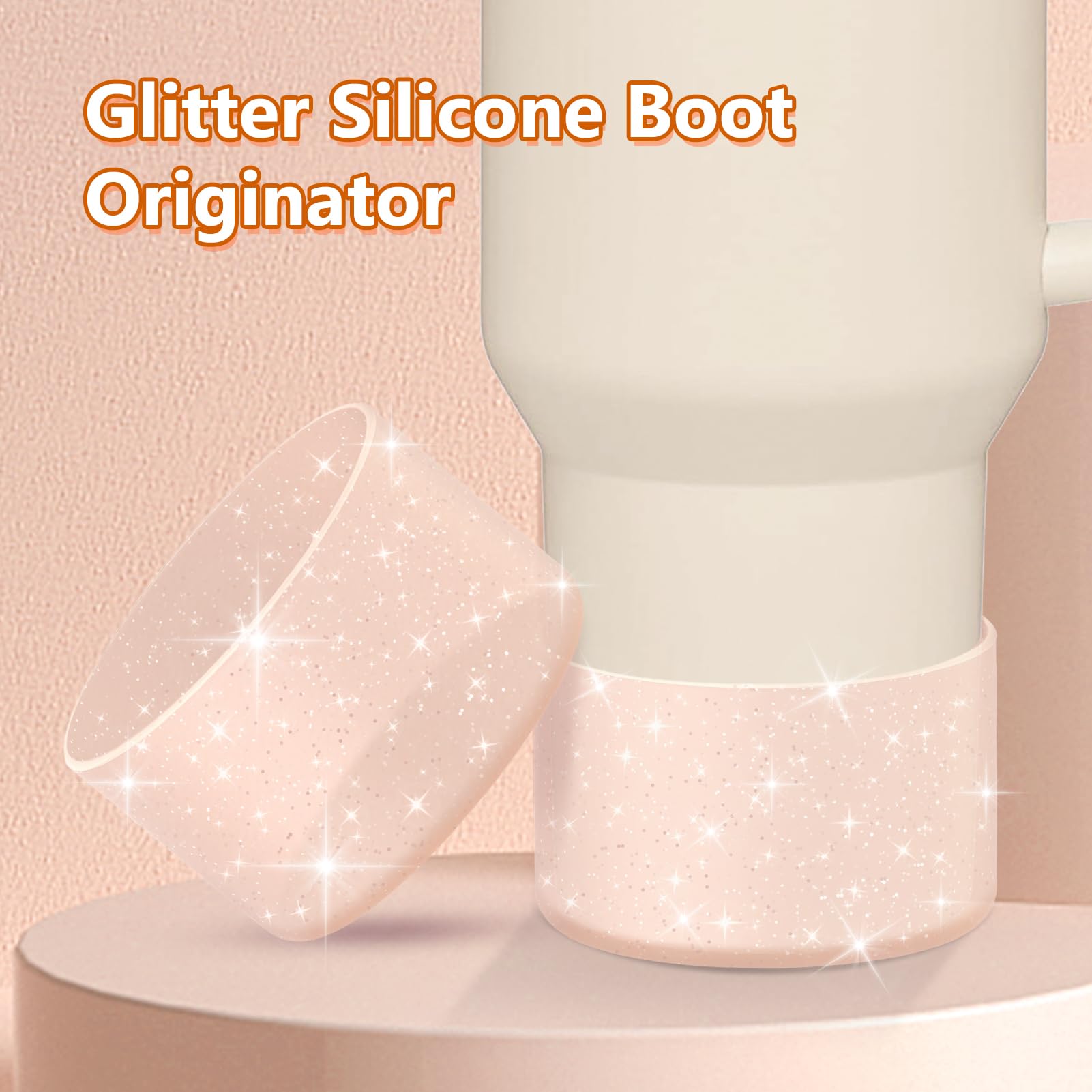 WUQID Protective Bling Silicone Boot Sleeve, Compatible with Stanley Tumbler 20-40oz & Hydro Flask Bottle 12oz-24oz, Glitter Reduces Dents Sleeve Cover for More Bottles/Tumblers Bottom of 2.83-2.95in