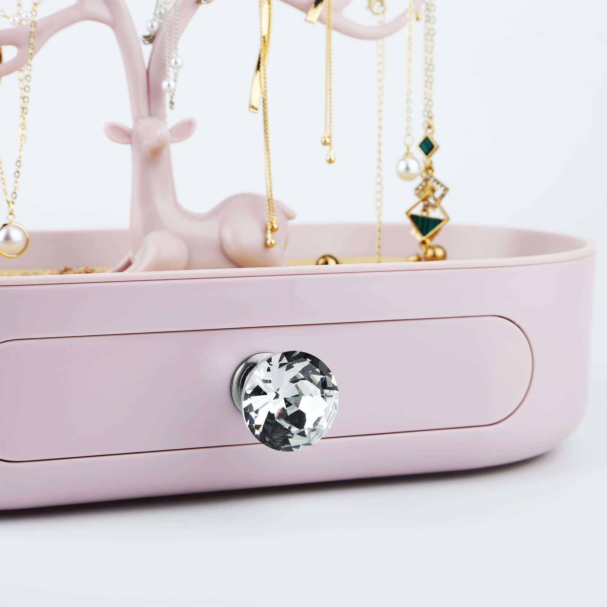 MORE&LESS Antlers Jewelry Display Stand with Drawer and Crystal Handle, Tree Tower Rack Hanging Organizer for Ring Earrings Necklace Bracelet