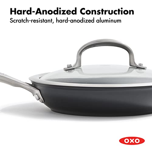 OXO Good Grips Pro 8" Fry Pan Skillet with Lid, 3-Layered German Engineered Nonstick Coating, Dishwasher Safe, Oven & Broiler Safe, Stainless-Steel Handle, Black