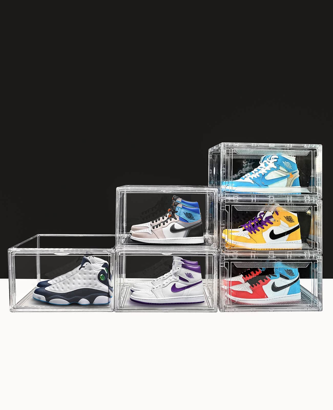KDOR Shoe Boxes Clear Plastic Stackable 3 Pack Shoe Storage for Sneakerheads, Magnetic Door, Strong and Block of UV Protect your Shoes