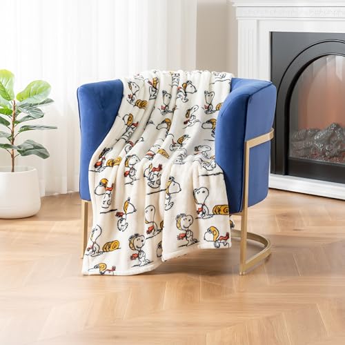 Berkshire Blanket Peanuts® VelvetLoft® Cute Character Snoopy Plush Throw Blanket,The Flying Ace,Throw 55 in x 70 in (Official Peanuts® Product)