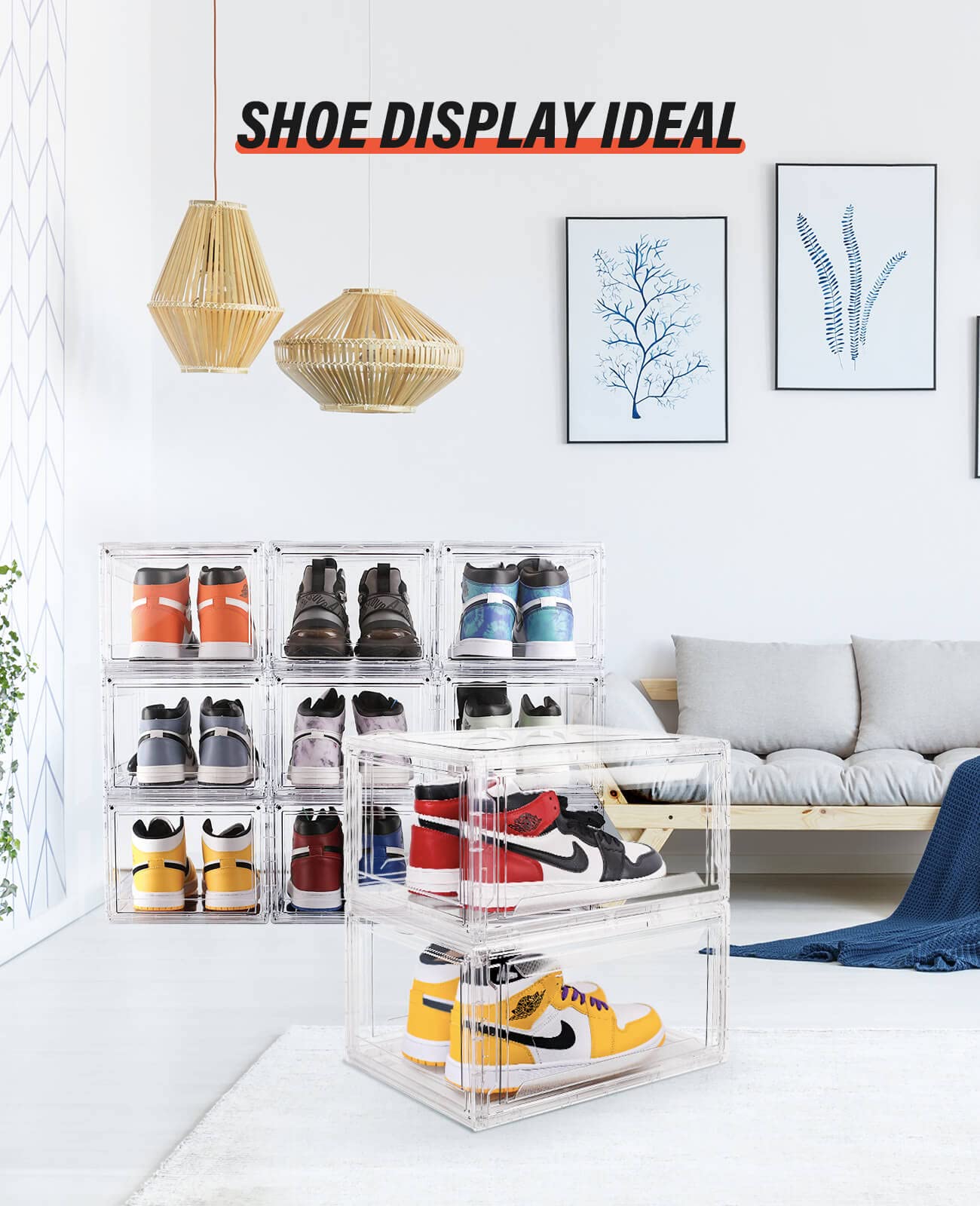 KDOR Shoe Boxes Clear Plastic Stackable 3 Pack Shoe Storage for Sneakerheads, Magnetic Door, Strong and Block of UV Protect your Shoes