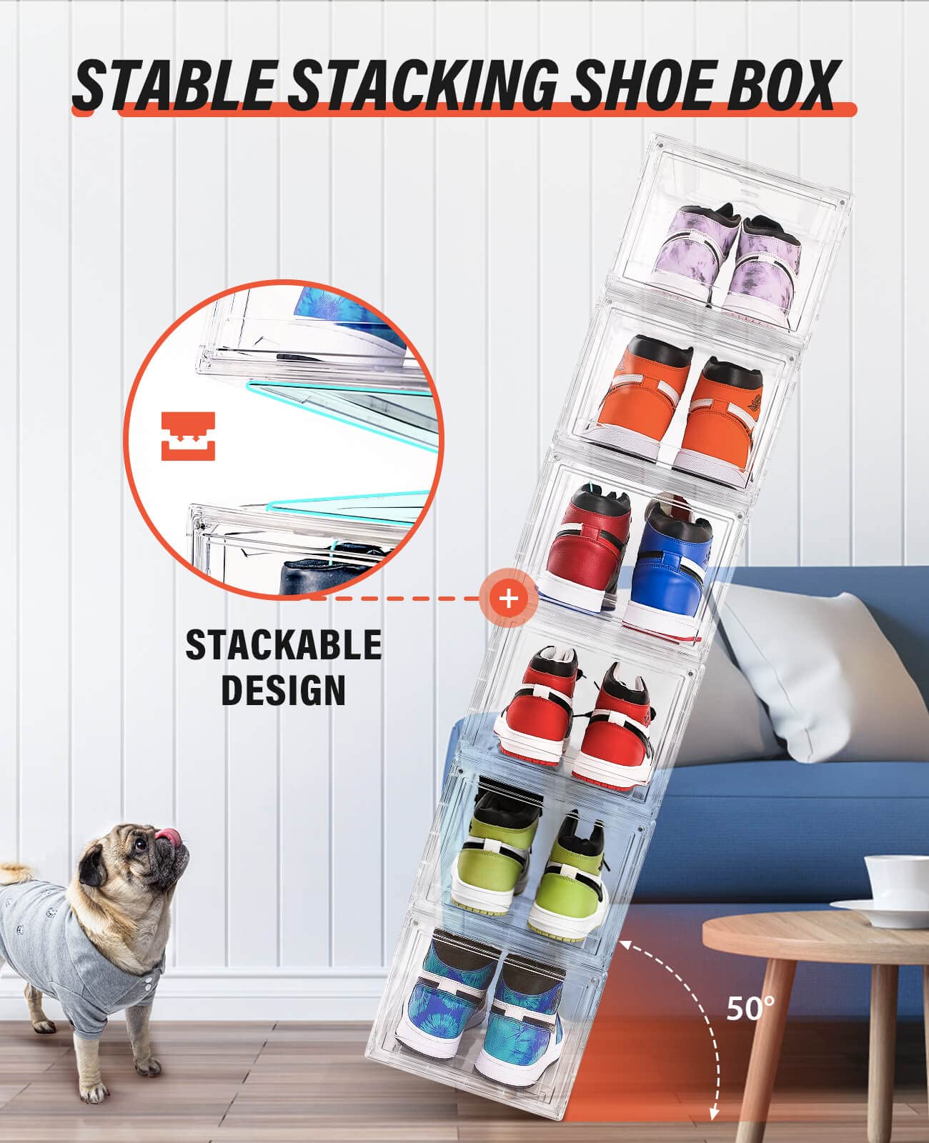 KDOR Shoe Boxes Clear Plastic Stackable 3 Pack Shoe Storage for Sneakerheads, Magnetic Door, Strong and Block of UV Protect your Shoes