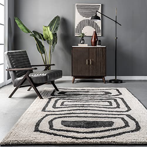 nuLOOM Mica Abstract Circles Shag Area Rug, 9' x 12', Ivory