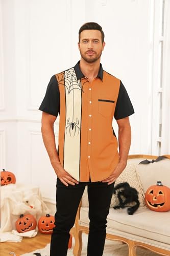 Funny Halloween Shirts for Men Adult Scary Button Up Halloween Bowling Shirts