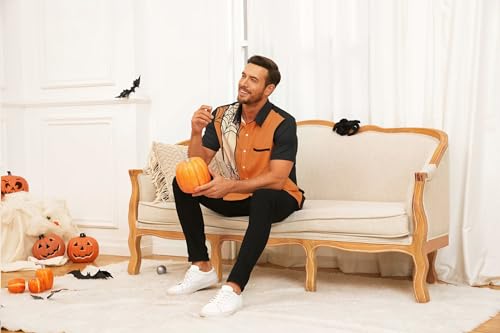 Funny Halloween Shirts for Men Adult Scary Button Up Halloween Bowling Shirts