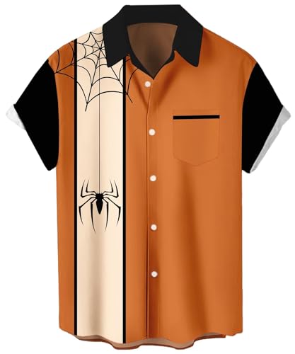 Funny Halloween Shirts for Men Adult Scary Button Up Halloween Bowling Shirts