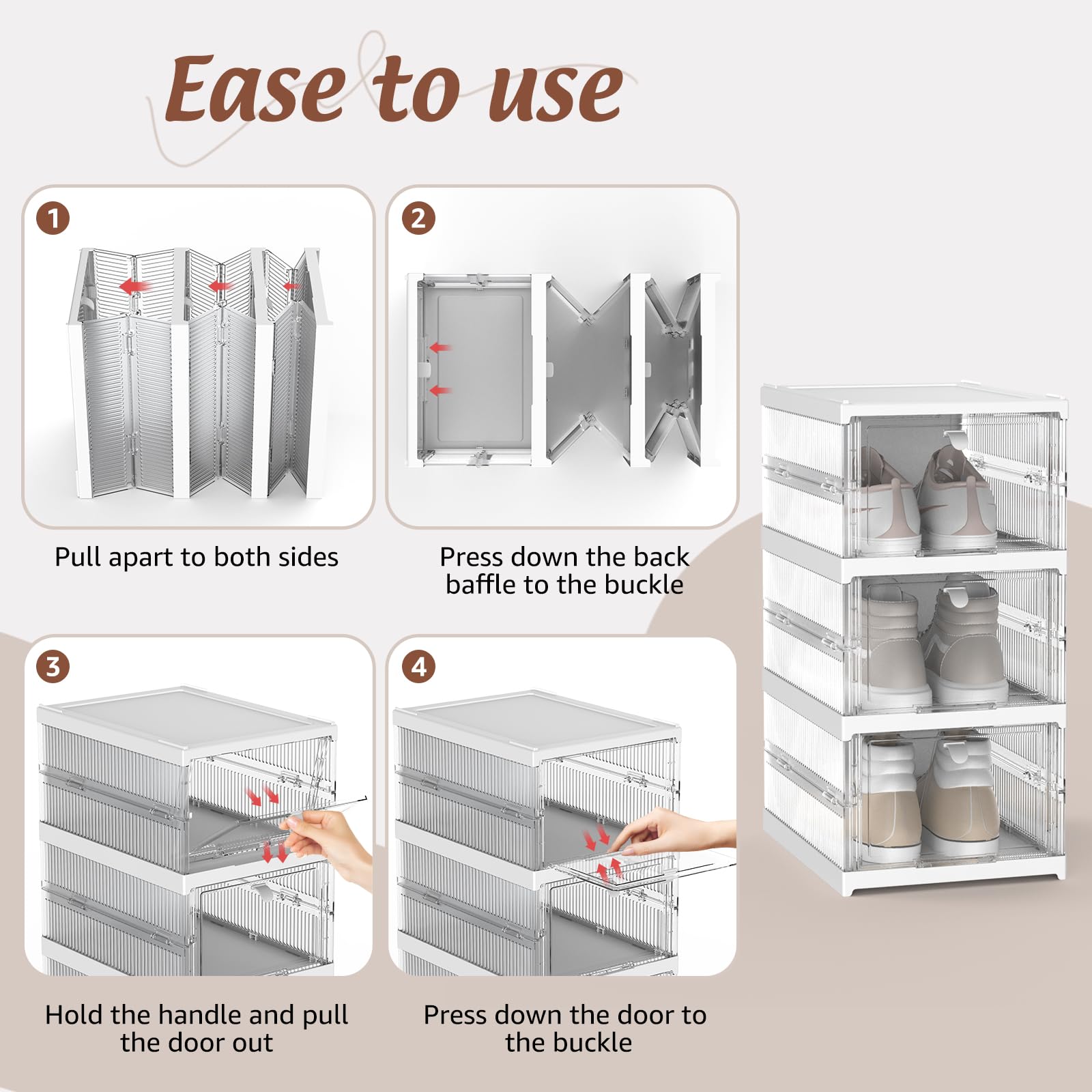 BoxLegend Shoe Storage, Shoe Boxes 3 Tiers Foldable Shoe Storage Boxes Space-saving Clear Sneaker Boxes Stackable Installation-free
