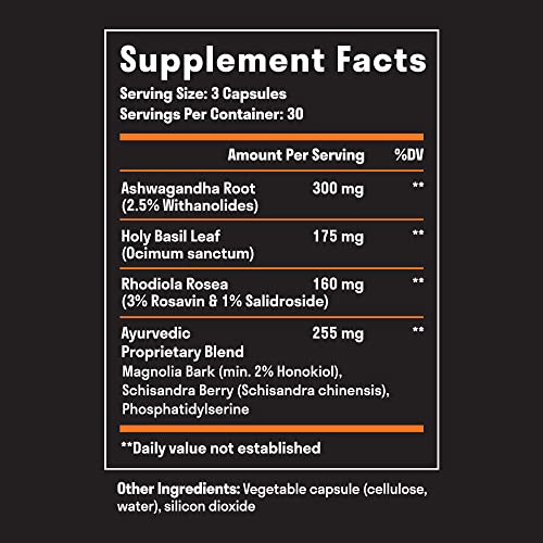 Adrenal Support β Natural Adrenal Fatigue Supplements, Cortisol Manager with Ashwagandha Extract, Rhodiola Rosea, Holy Basil, Adaptogenic Herbs for Adrenals, Stress Support & Adrenal Health