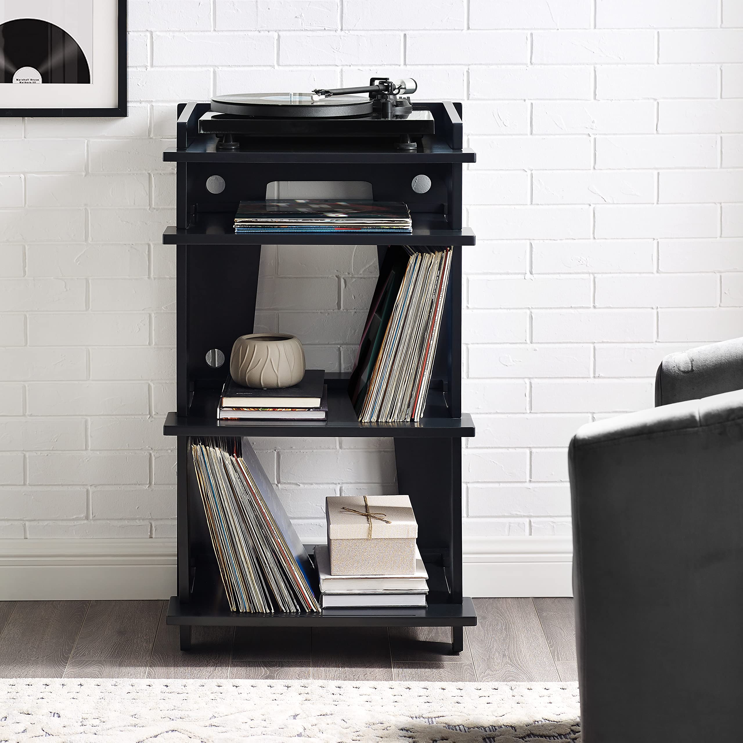 Crosley Furniture Soho Record Player Stand, Media Console with Vinyl Storage, Modern Home Organizer, Black