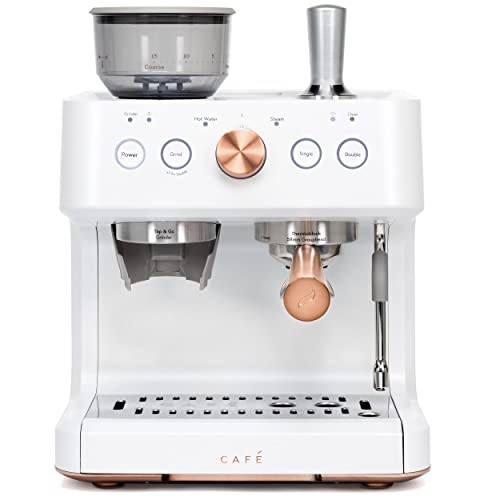 Café Bellissimo Semi Automatic Espresso Machine + Milk Frother | WiFi Connected, Smart Home Kitchen Essentials | Built-In Bean Grinder, 15-Bar Pump & 95-Ounce Water Reservoir | Matte White