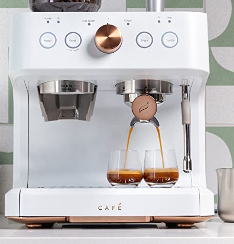 Café Bellissimo Semi Automatic Espresso Machine + Milk Frother | WiFi Connected, Smart Home Kitchen Essentials | Built-In Bean Grinder, 15-Bar Pump & 95-Ounce Water Reservoir | Matte White