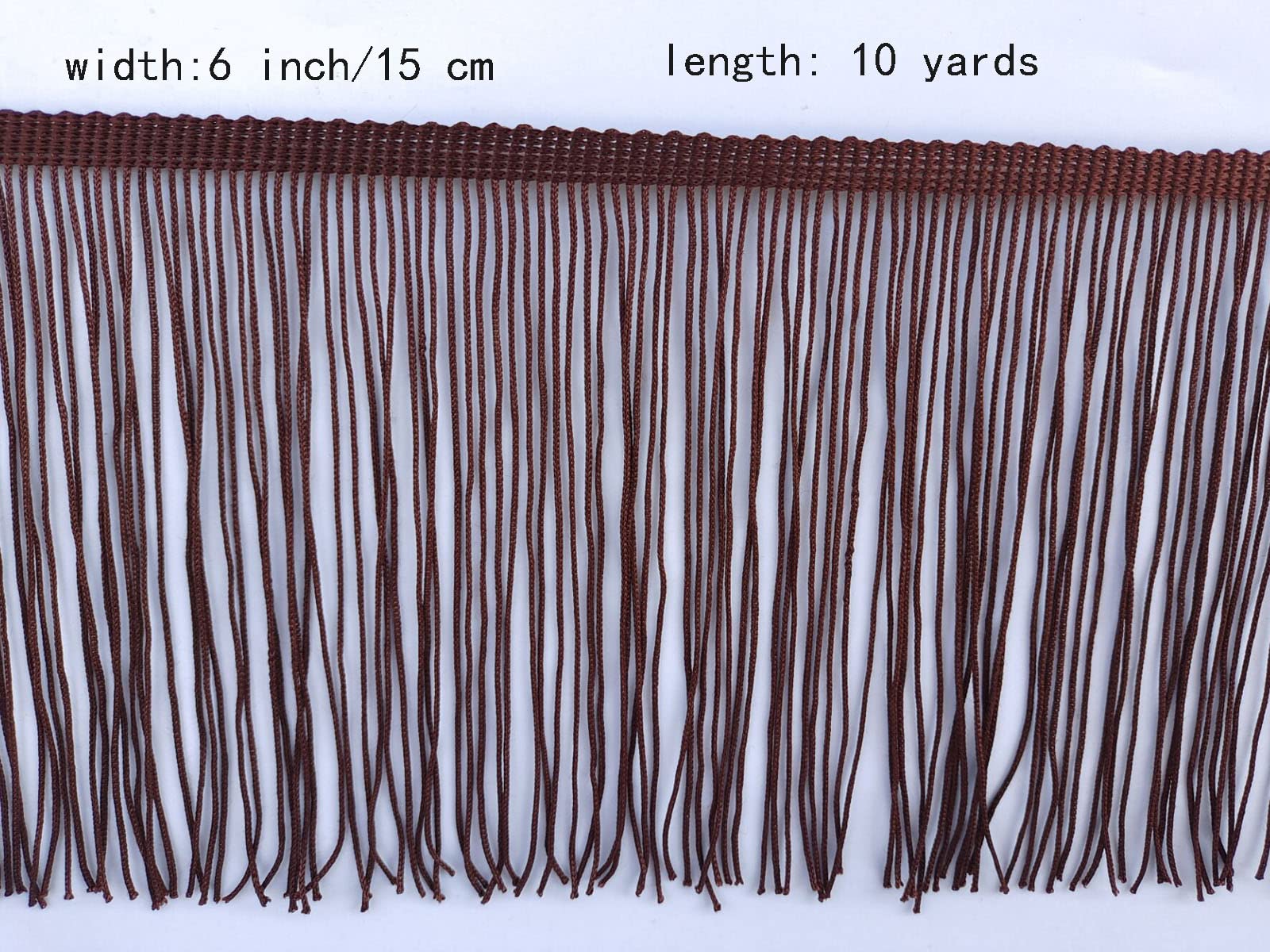 MONIDOOR Chainette Fringe Trim 6 Inch 10 Yards Tassel Fringe Trim for Sewing Craft DIY Decoration(918 Dark Brown)