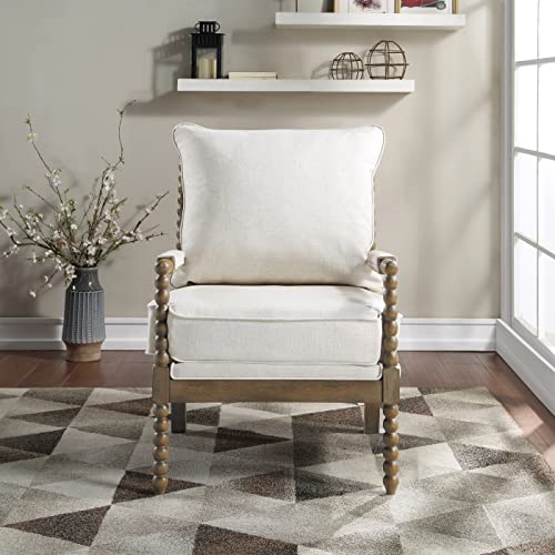 OSP Home Furnishings Fletcher Spindle Accent Chair, Brush Charcoal Finish with Linen