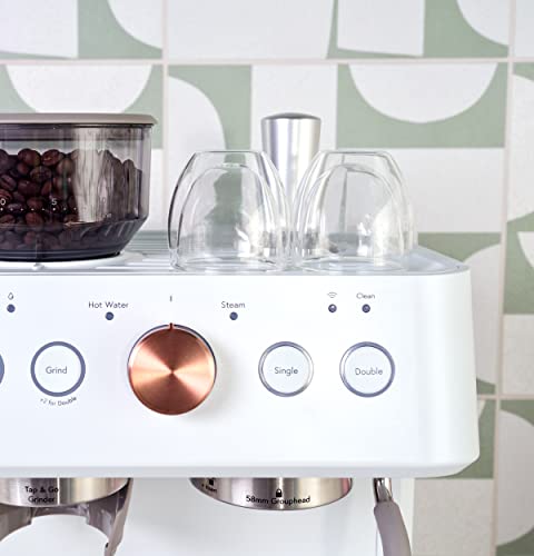 Café Bellissimo Semi Automatic Espresso Machine + Milk Frother | WiFi Connected, Smart Home Kitchen Essentials | Built-In Bean Grinder, 15-Bar Pump & 95-Ounce Water Reservoir | Matte White