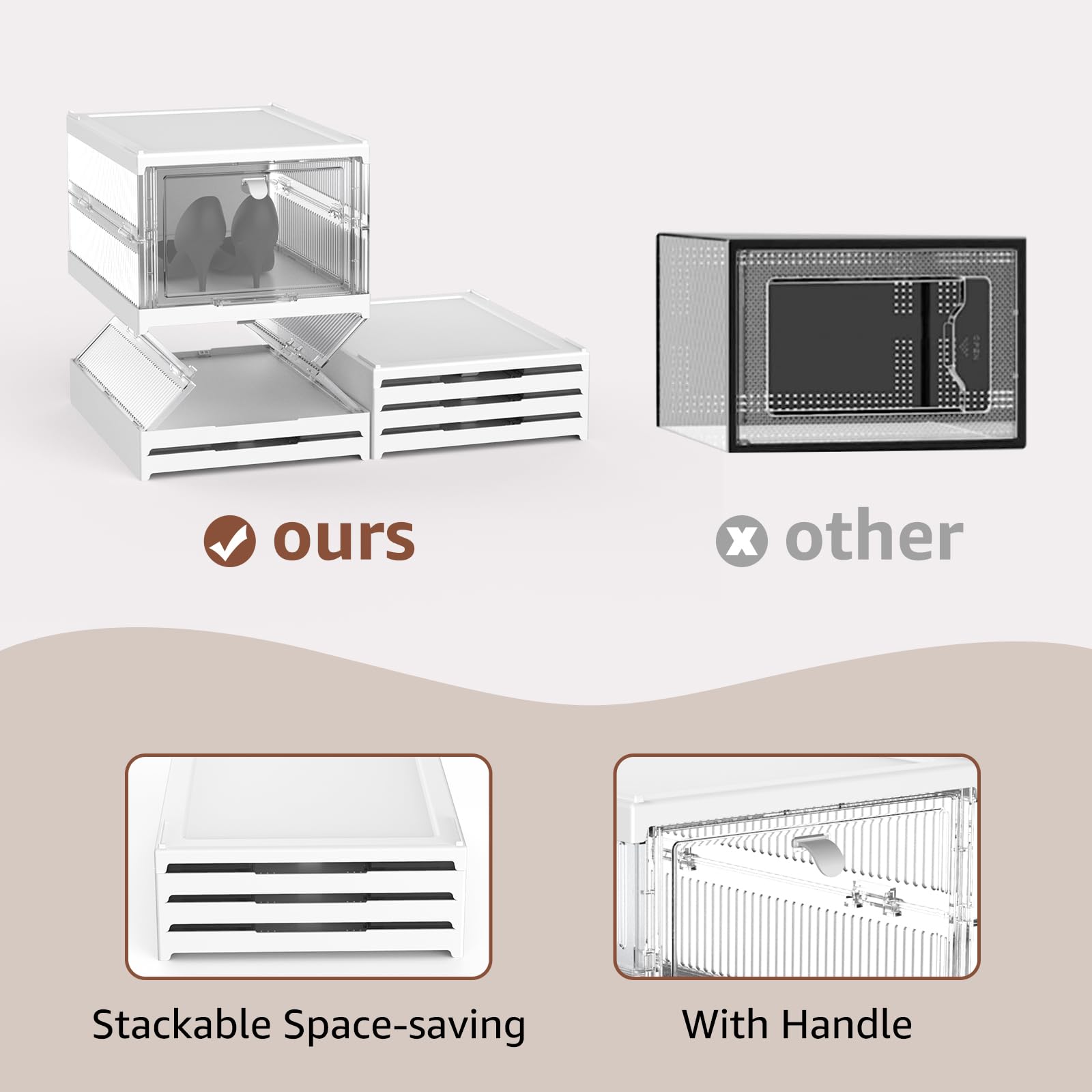 BoxLegend Shoe Storage, Shoe Boxes 3 Tiers Foldable Shoe Storage Boxes Space-saving Clear Sneaker Boxes Stackable Installation-free