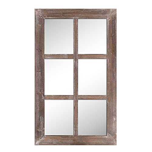 Barnyard Designs 24x40 Windowpane Wood Farmhouse Wall Mirror, Wooden Large Rustic Wall Mirror, Bedroom Mirrors for Wall Decor, Decorative Wood Wall Mirror Living Room or Entryway Mirror Frame, Brown