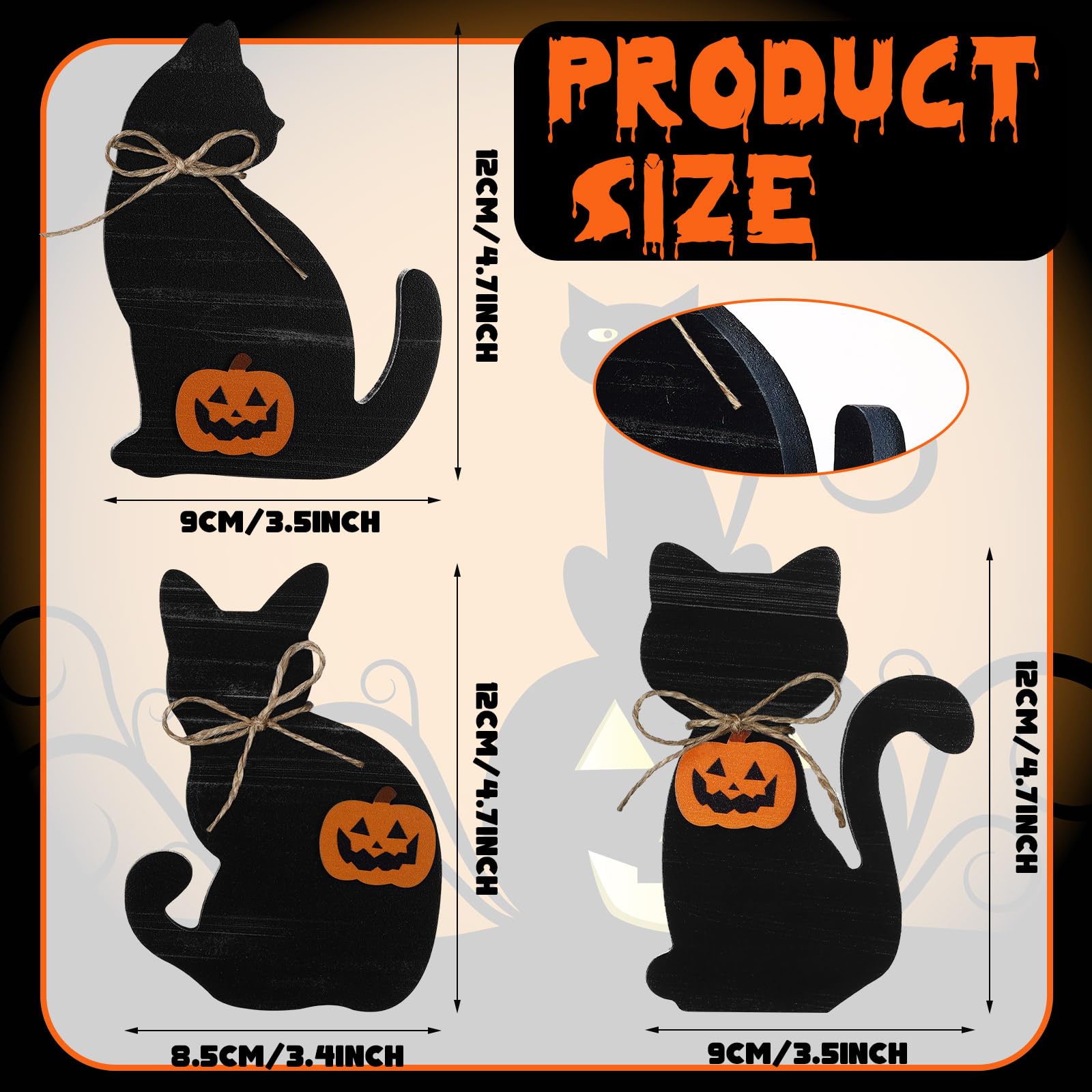 Redbaker 3 Pieces Halloween Black Cat Table Decor Black Cat Tabletop Block Sign Halloween Tiered Tray Decor Rustic Farmhouse Centerpieces for Home Shelf Party supplies