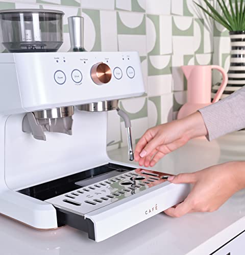 Café Bellissimo Semi Automatic Espresso Machine + Milk Frother | WiFi Connected, Smart Home Kitchen Essentials | Built-In Bean Grinder, 15-Bar Pump & 95-Ounce Water Reservoir | Matte White