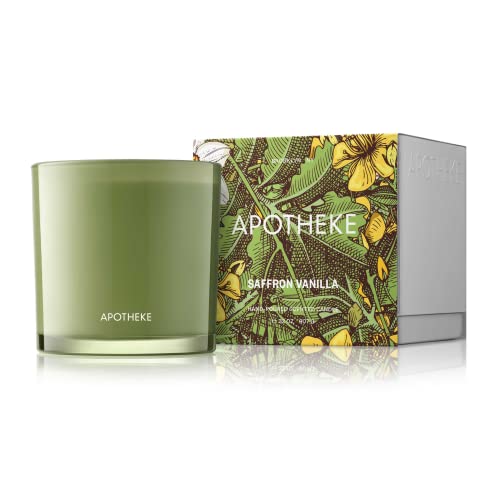 APOTHEKE Eden Collection Luxury Scented 3-Wick Jar Candle, Saffron Vanilla, 32 oz - Lily of The Valley, Jasmine, Rose, Coconut, Musk, Strong Fragrance, Aromatherapy, Long Lasting, Poured in The USA