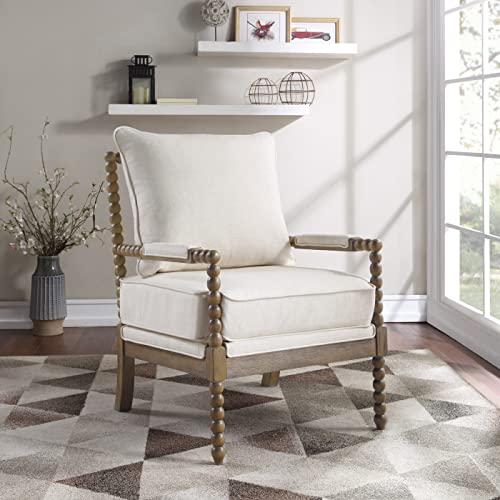 OSP Home Furnishings Fletcher Spindle Accent Chair, Brush Charcoal Finish with Linen