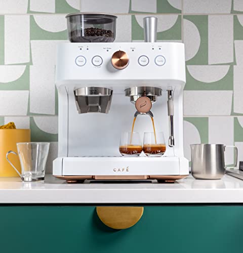 Café Bellissimo Semi Automatic Espresso Machine + Milk Frother | WiFi Connected, Smart Home Kitchen Essentials | Built-In Bean Grinder, 15-Bar Pump & 95-Ounce Water Reservoir | Matte White