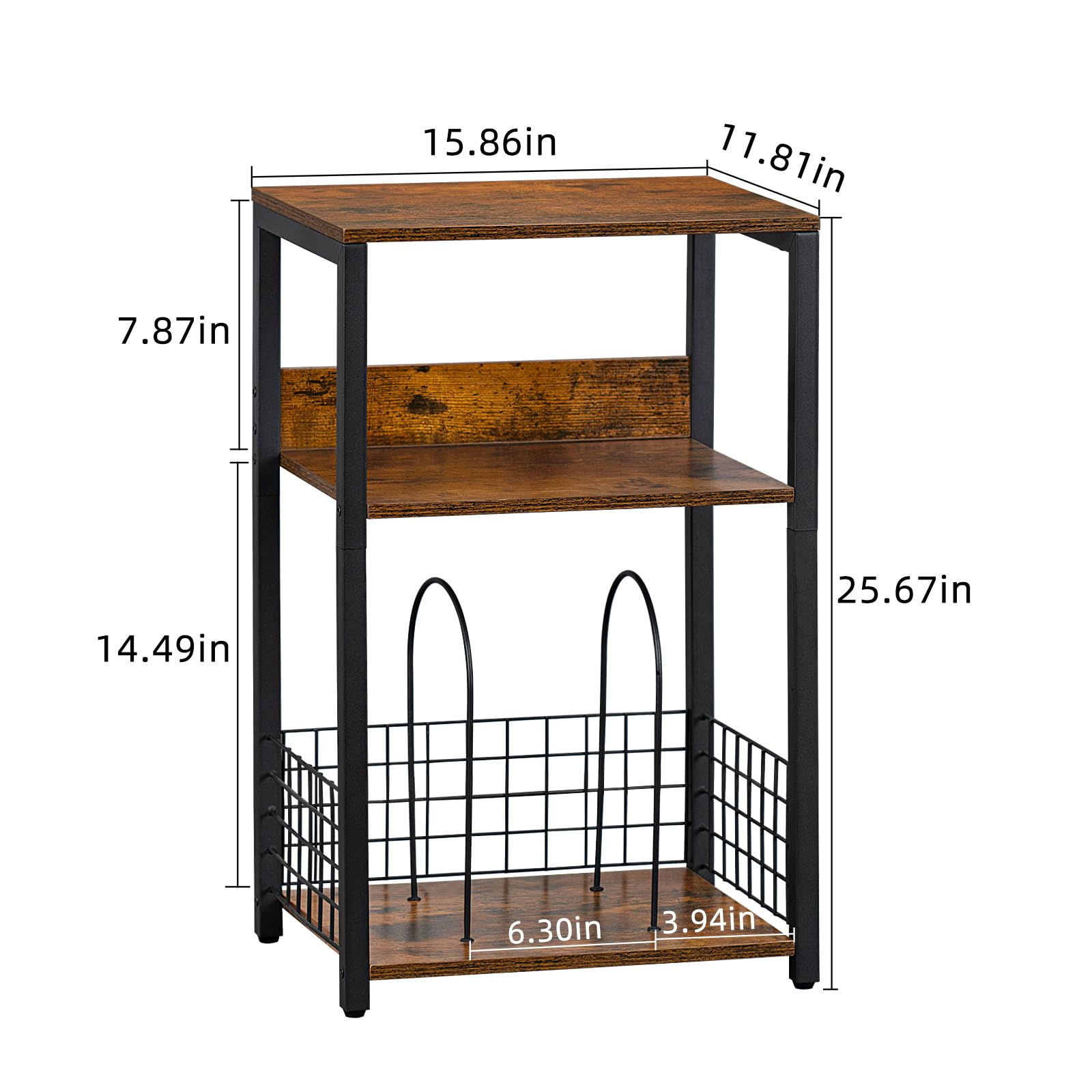 LELELINKY 3 Tier End Table,Record Player Stand with Storage Up to 100 Albums,Turntable Stand for Vinyl,Brown Records Shelf for Living Room Bedroom