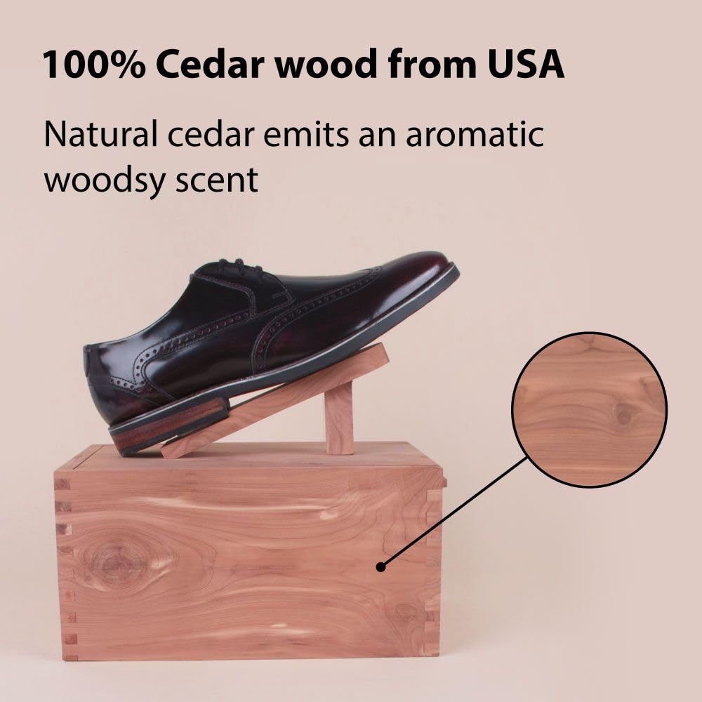 FootFitter Cedar Wood Storage Box & Shoe Valet β Shoe Care Storage Box Made From USA Grown Cedar