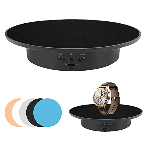 Motorized Rotating Display Stand, Electric Rotating Turntable Velvet Covered 360 Degree for Figure, Photography, Jewelry Product Operated Video Show, Max Load 17.6lb/7.88in, With 5 Free Mats (Black).