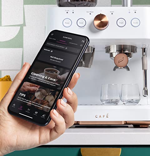 Café Bellissimo Semi Automatic Espresso Machine + Milk Frother | WiFi Connected, Smart Home Kitchen Essentials | Built-In Bean Grinder, 15-Bar Pump & 95-Ounce Water Reservoir | Matte White