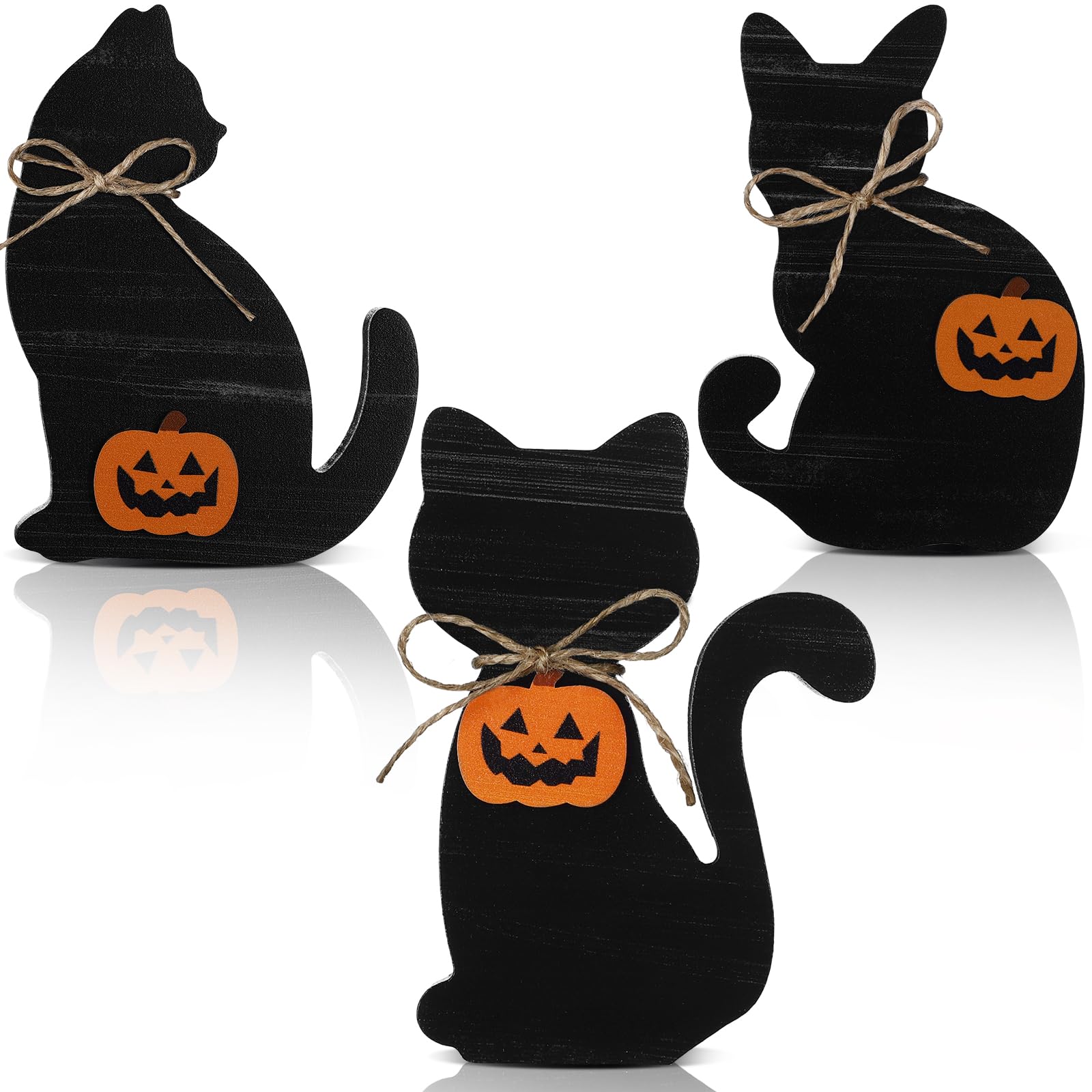 Redbaker 3 Pieces Halloween Black Cat Table Decor Black Cat Tabletop Block Sign Halloween Tiered Tray Decor Rustic Farmhouse Centerpieces for Home Shelf Party supplies