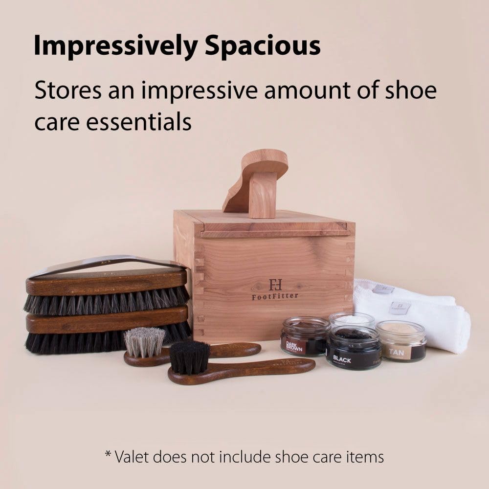 FootFitter Cedar Wood Storage Box & Shoe Valet β Shoe Care Storage Box Made From USA Grown Cedar