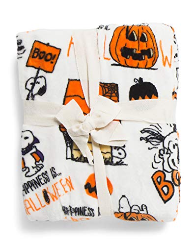 Peanuts Great Pumpkin 50 Years Anniversary Halloween Plush Blanket (Snoopy Characters in Costumes) 55" x 70" Velvet Soft