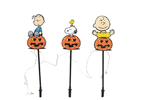 ProductWorks 22-Inch 3-Piece Flat Peanuts Characters Pumpkin Pathway Markers with Pre-Lit LED Lights