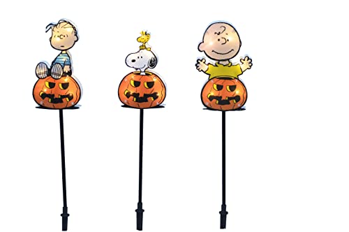 ProductWorks 22-Inch 3-Piece Flat Peanuts Characters Pumpkin Pathway Markers with Pre-Lit LED Lights