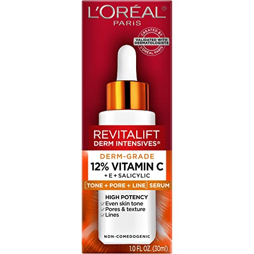 L'Oreal Paris Revitalift 12% Pure Vitamin C Serum, Vitamin E, Salicylic Acid, Moisturizing, Smoothing & Brightening, Non Greasy + Moisturizer Sample